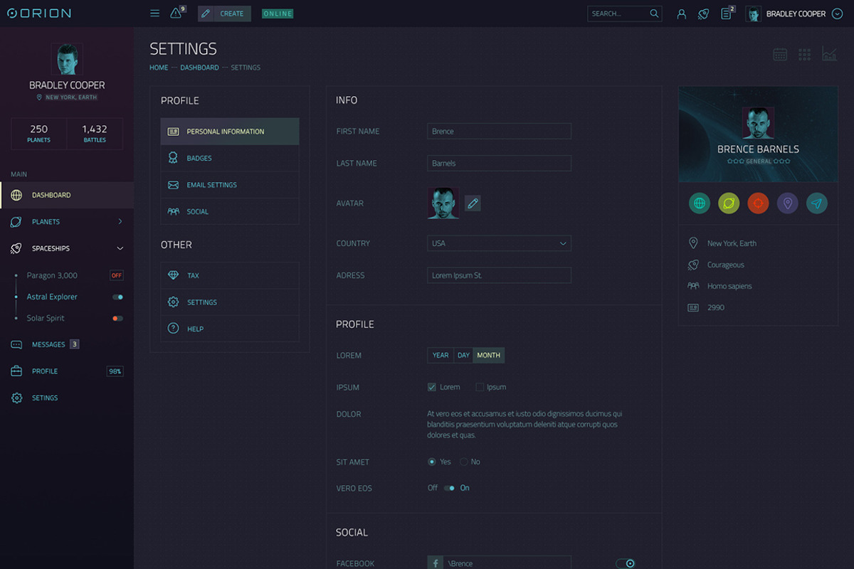 ORION – Sci-Fi Dashboard, an UI Kit Template by laaqiq