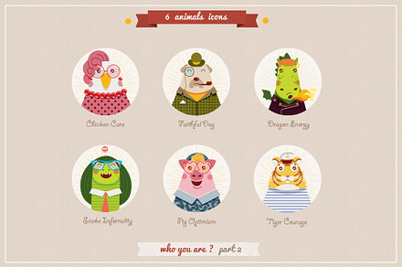 6 animlas characters icons | Icons ~ Creative Market