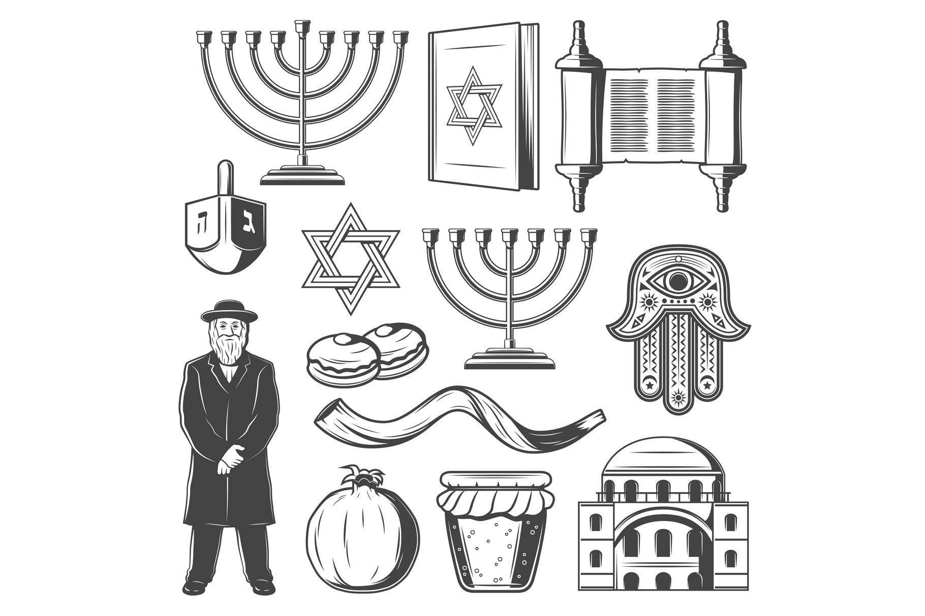 judiaism vector icons and symbols | Food Illustrations ~ Creative Market