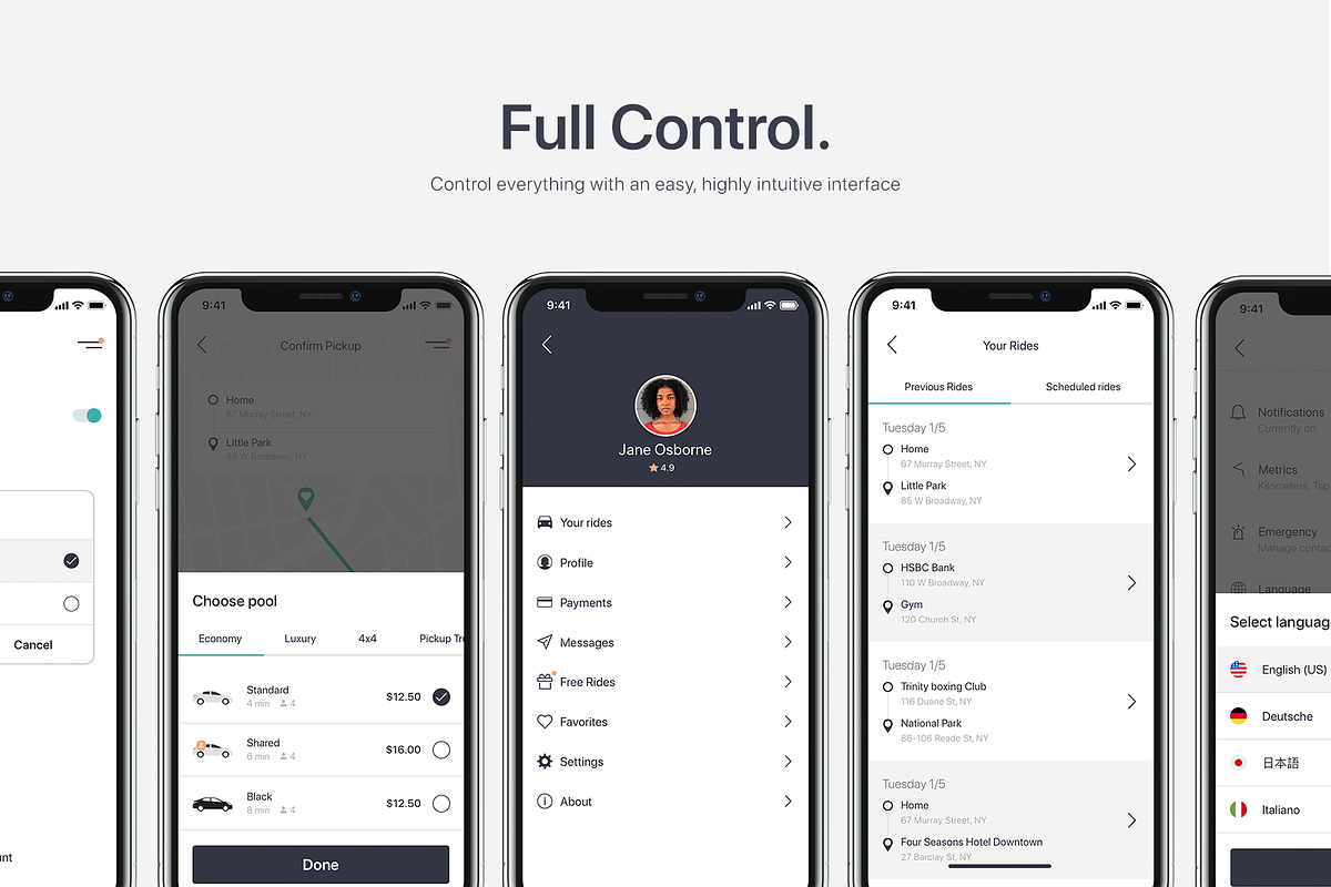 Hopin. Ride Booking App UI Kit, an UI Kit Template by Fabrx Design