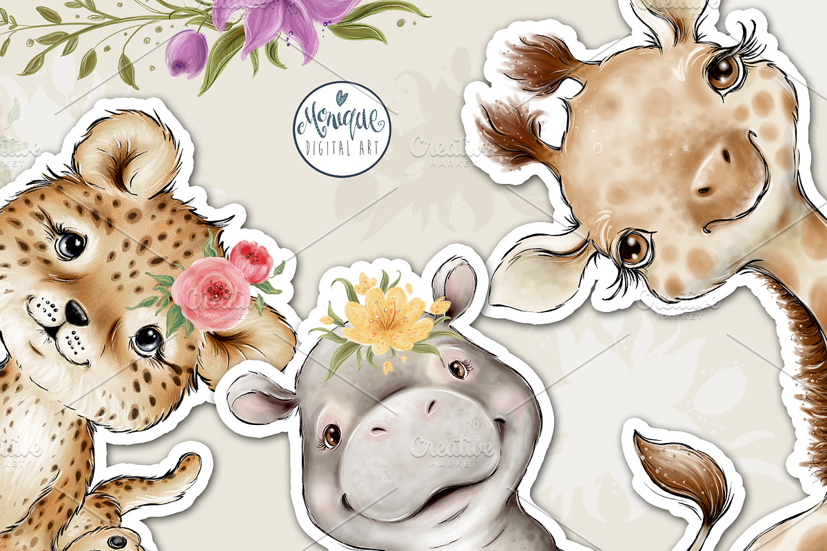 African Animals Clipart, Giraffe, Hi, an Animal Illustration by Monique ...