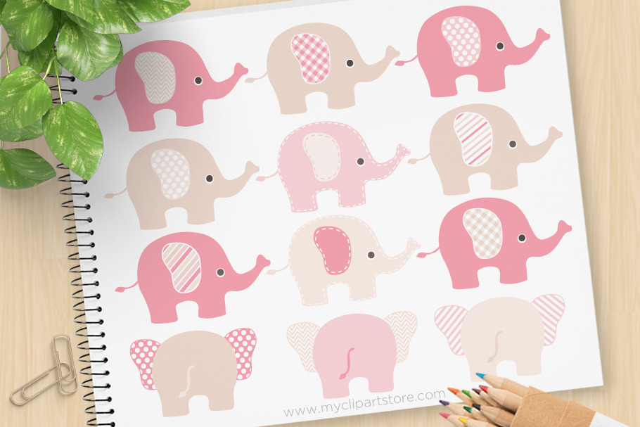 Pink Elephants Clipart, SVG, an Animal Illustration by MyClipArtStore