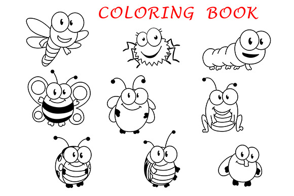 Cartoon funny outline insects, a Graphic by Vector Tradition