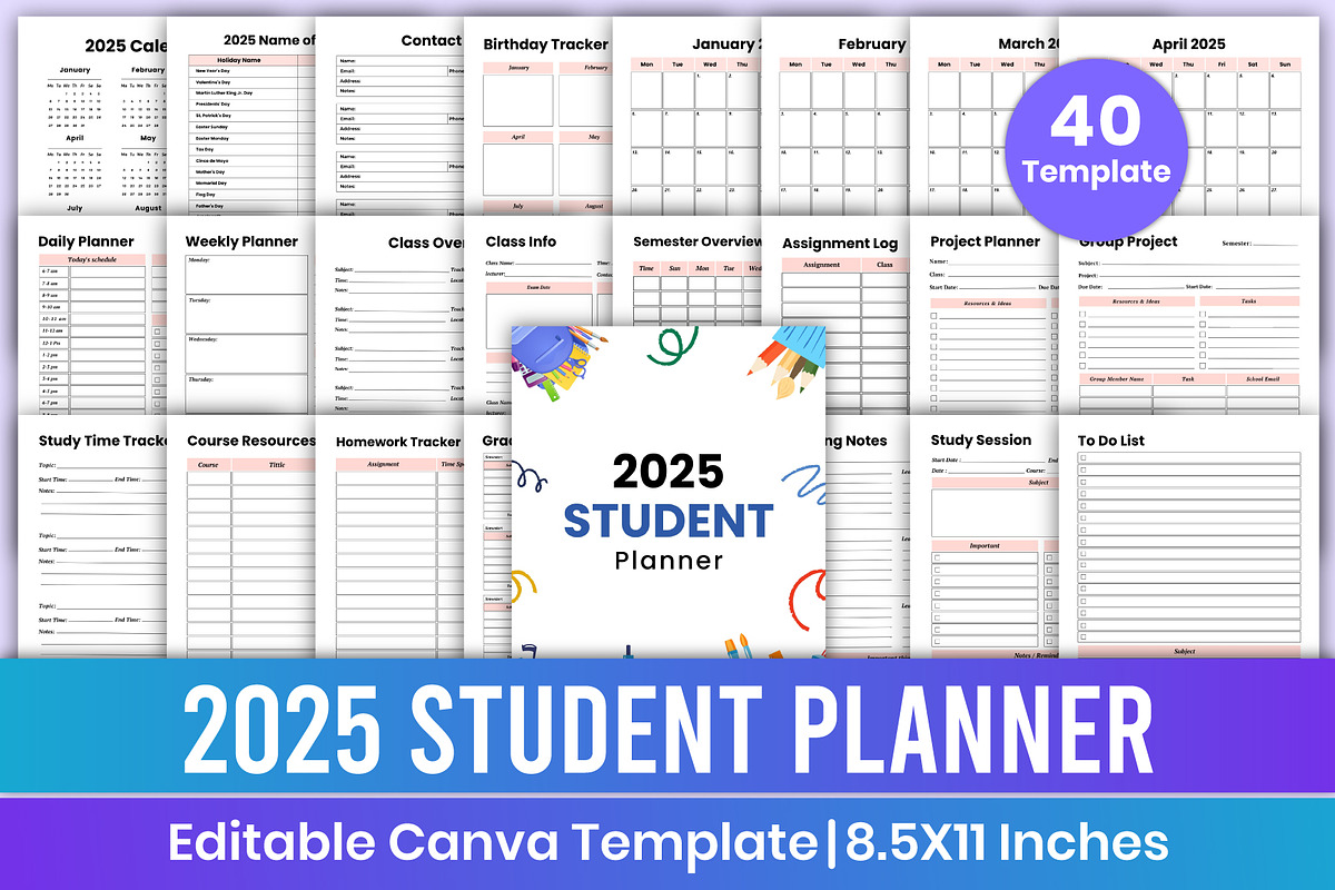 2025 Student Planner Canva Template