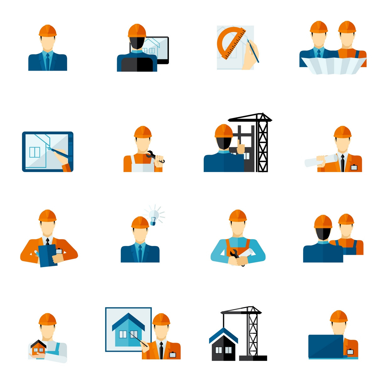 Engineer icons flat set, an Icon by Macrovector | Creative Market