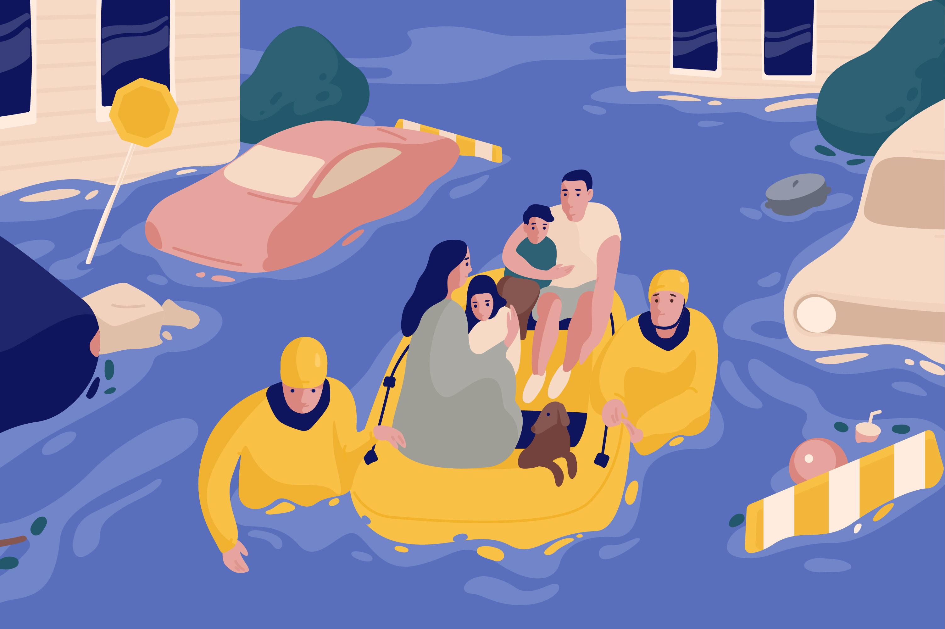 Flood, rescue team helping people, a Person Illustration by Good Studio ...