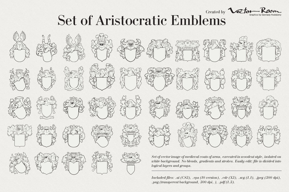 Set of Aristocratic Emblems, a Decorative Illustration by Vector Room
