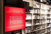 Red signage at shop psd stock photo containing layer and ads, an ...