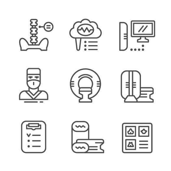 Magnetic resonance imaging icons set, an Outline Icon by motorama