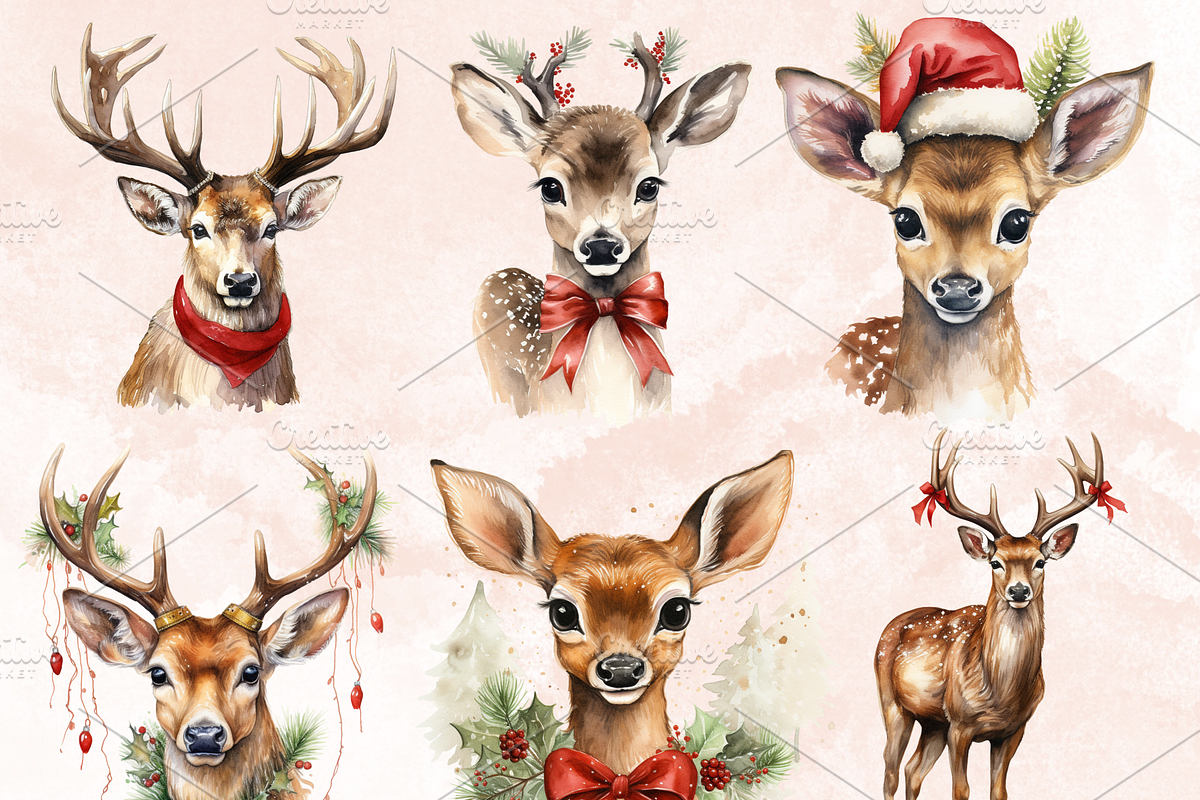 Watercolor Christmas Deer Clipart
