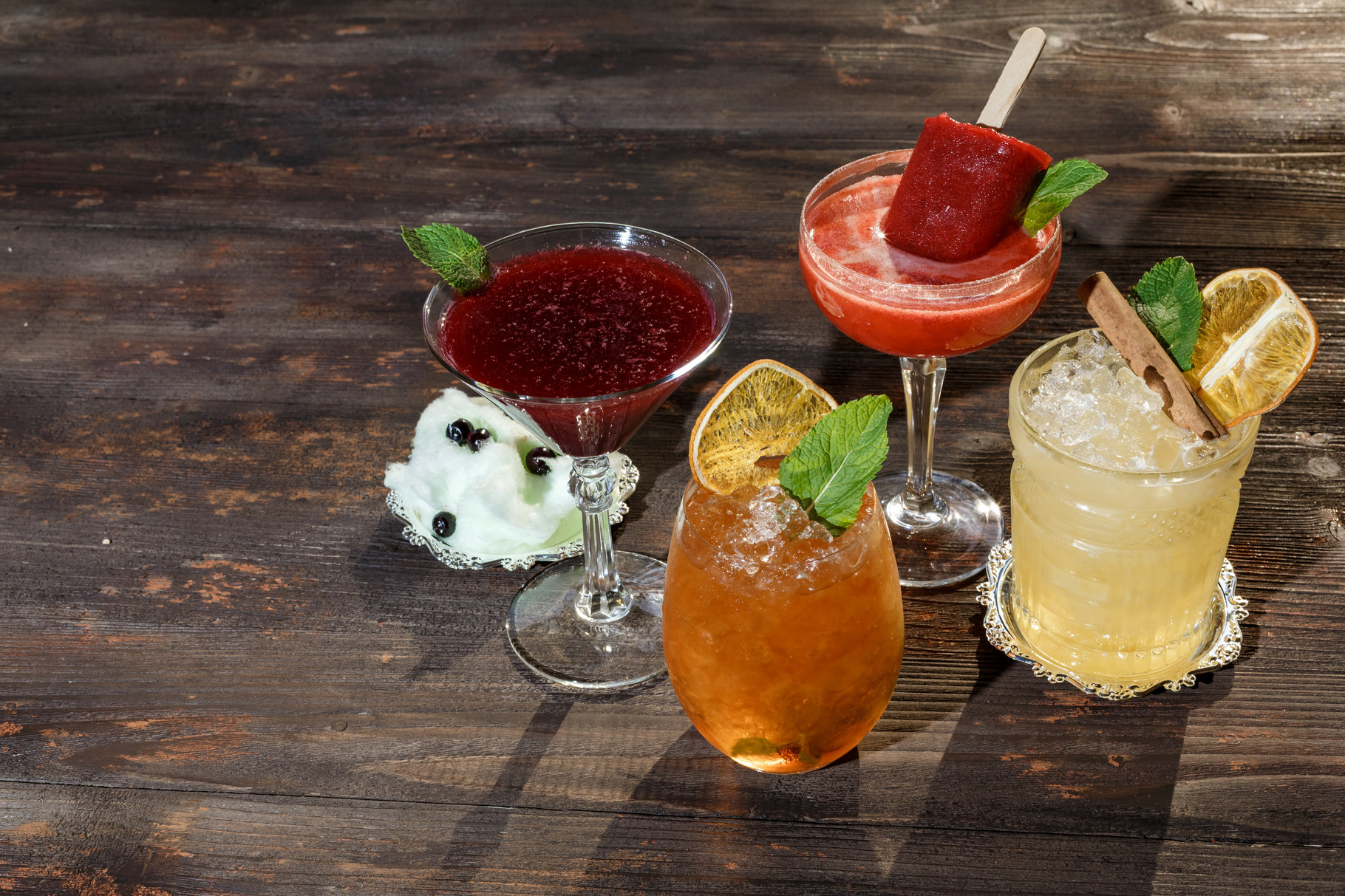 Alcoholic drinks with ice featuring beverage, bright, and chunk, a Food ...