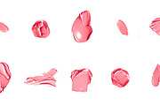 Pastel red beauty swatches, skincare and makeup cosmetic product, a ...