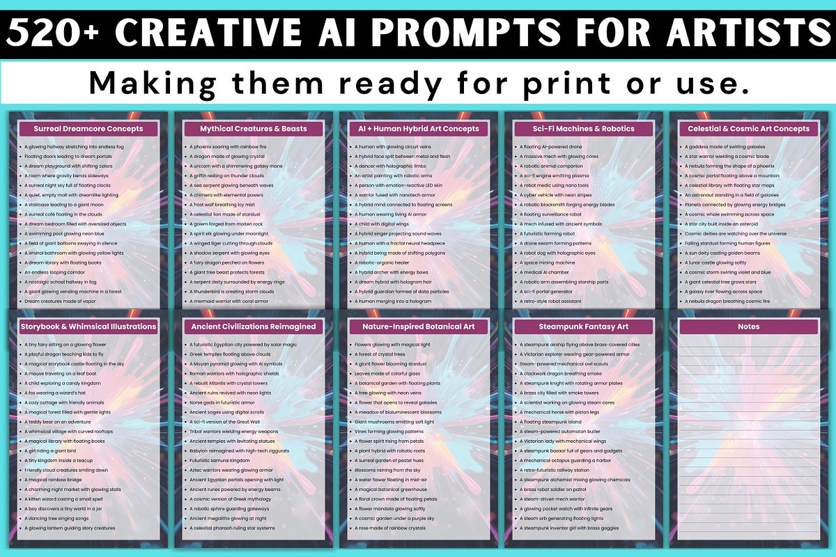 520+ Creative AI Prompts for Artists, a Stationery Template by Designmela01