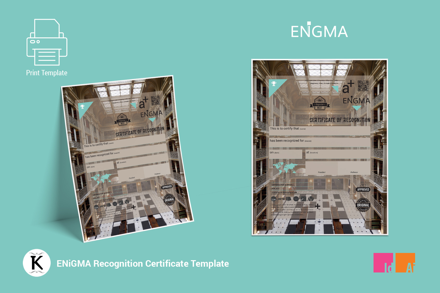 ENiGMA Recognition Certificate, a Stationery Template by Keboto