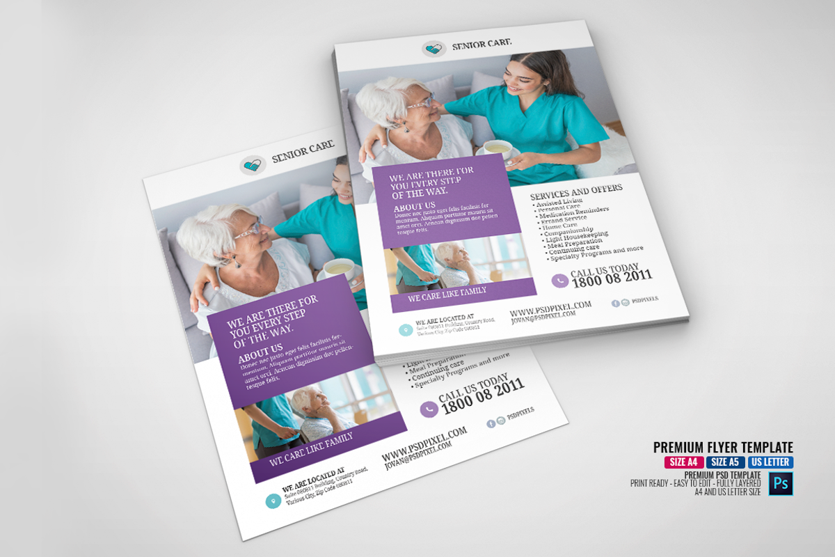 Senior Care Services Flyer, a Flyer Template by PSDPixel