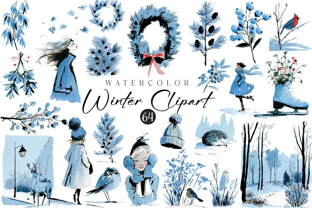 Watercolor Winter Clipart Collection, an Illustration by CreationArt