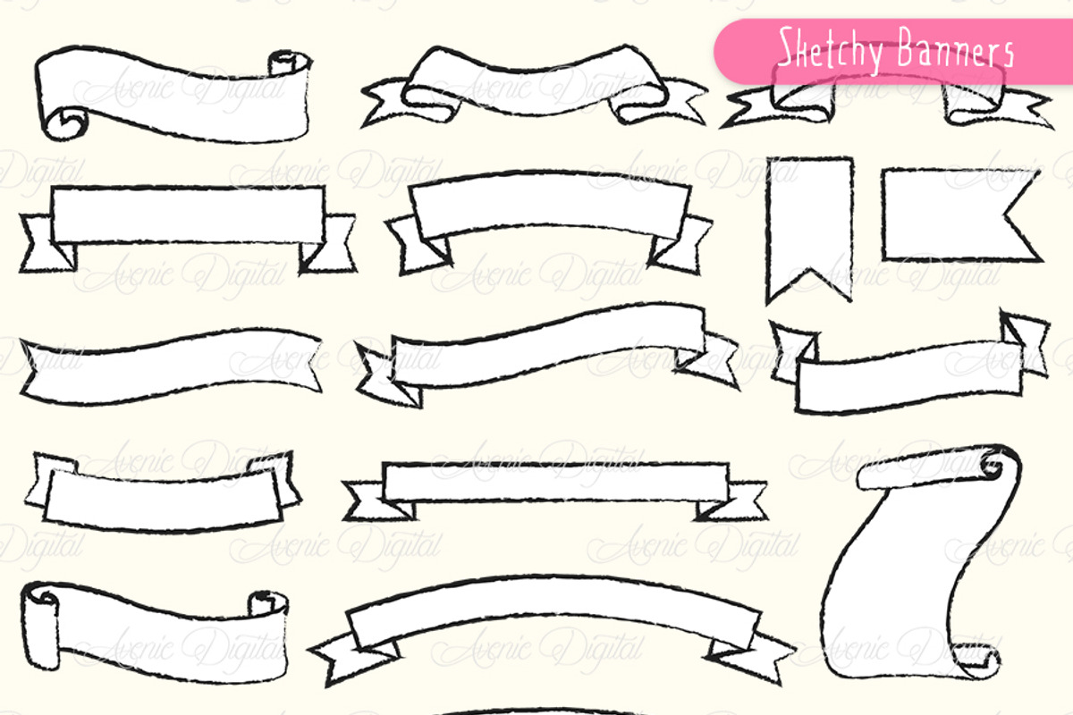 Doodle Ribbon Banner Clipart Vectors, an Object Graphic by Avenie Digital