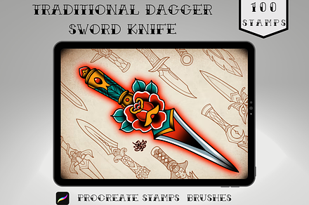 100 procreate sword stamps | Creative Market