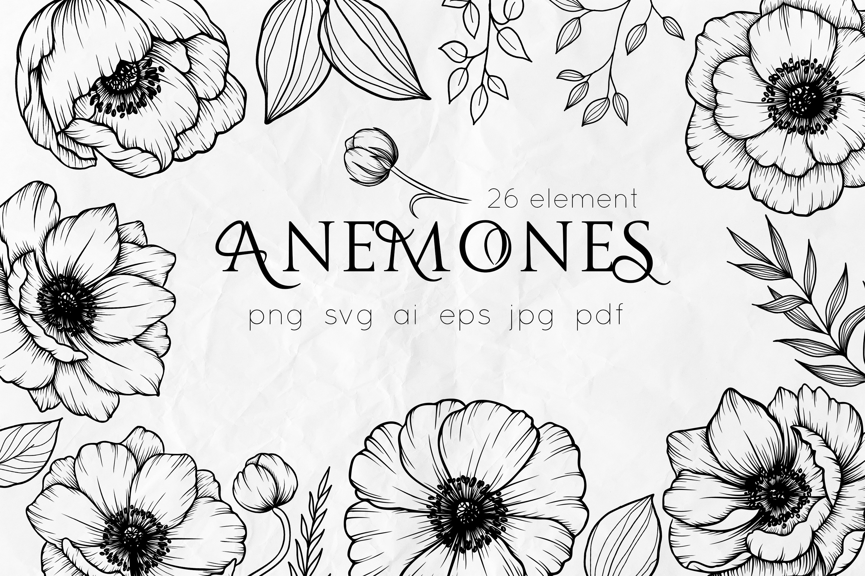 Anemones, Poppy flowers Line art, an Illustration by Dervik Art Store