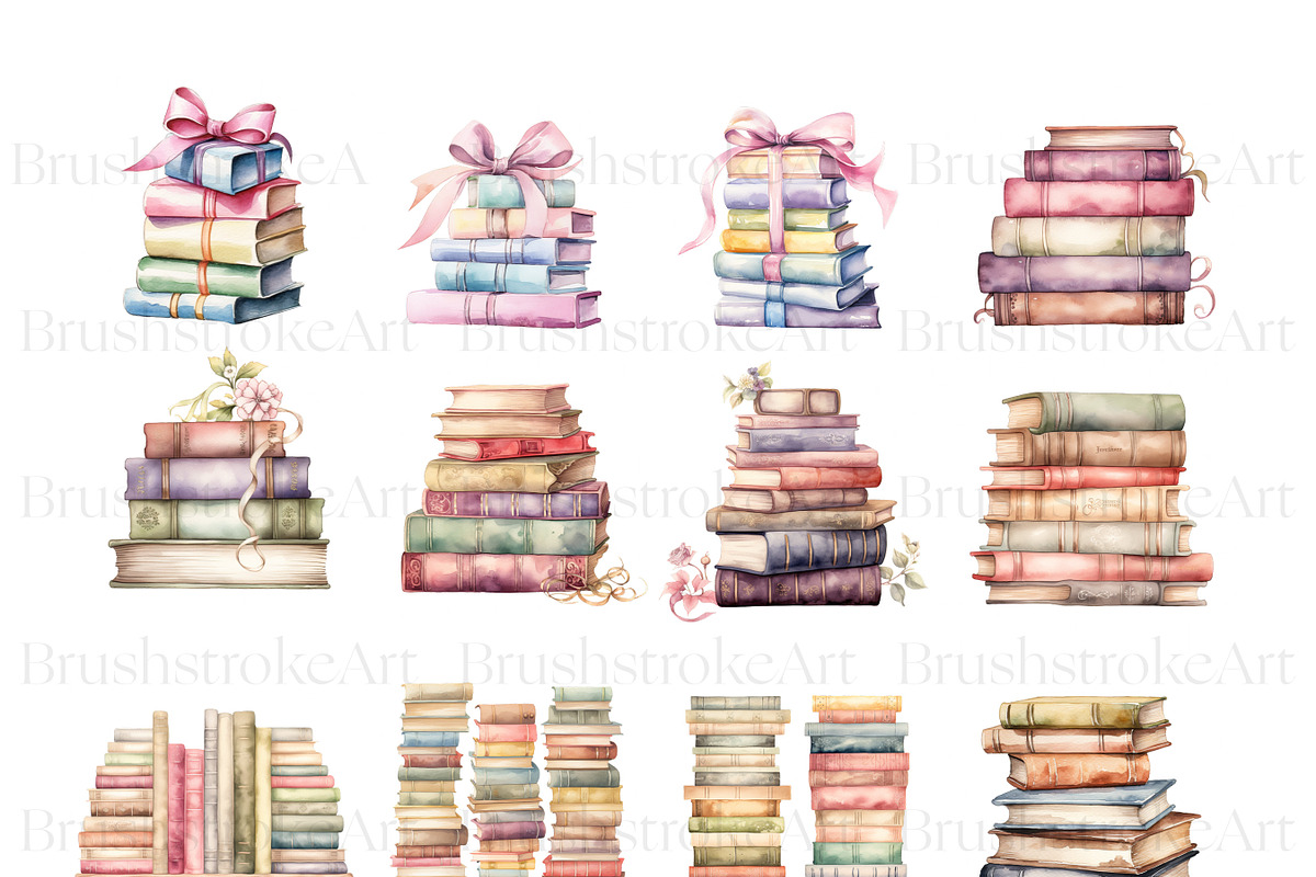 Stack of Books Clipart| Floral Books