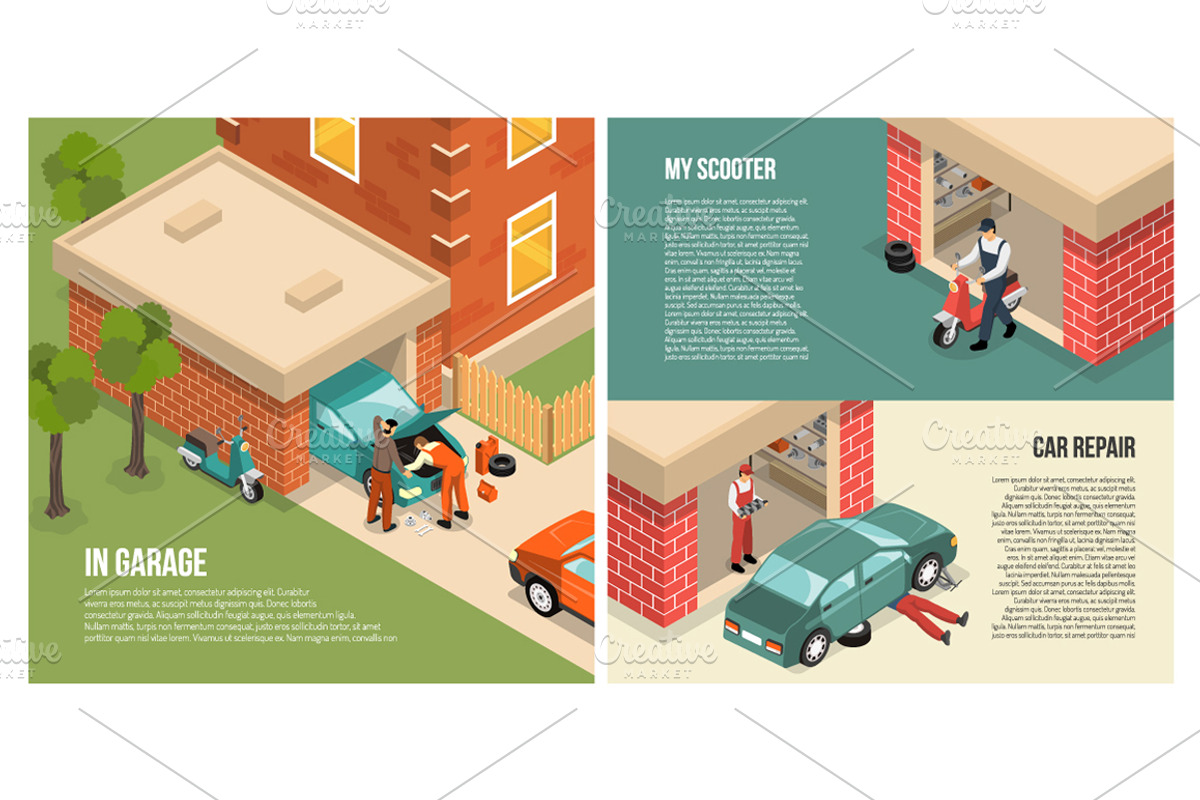 Garage Isometric Set, a Person Illustration by Macrovector | Creative ...