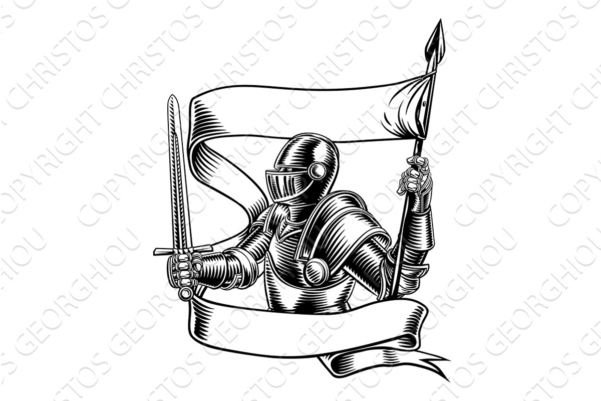 Knight With Banner Battle Flag, an Illustration by Christos Georghiou