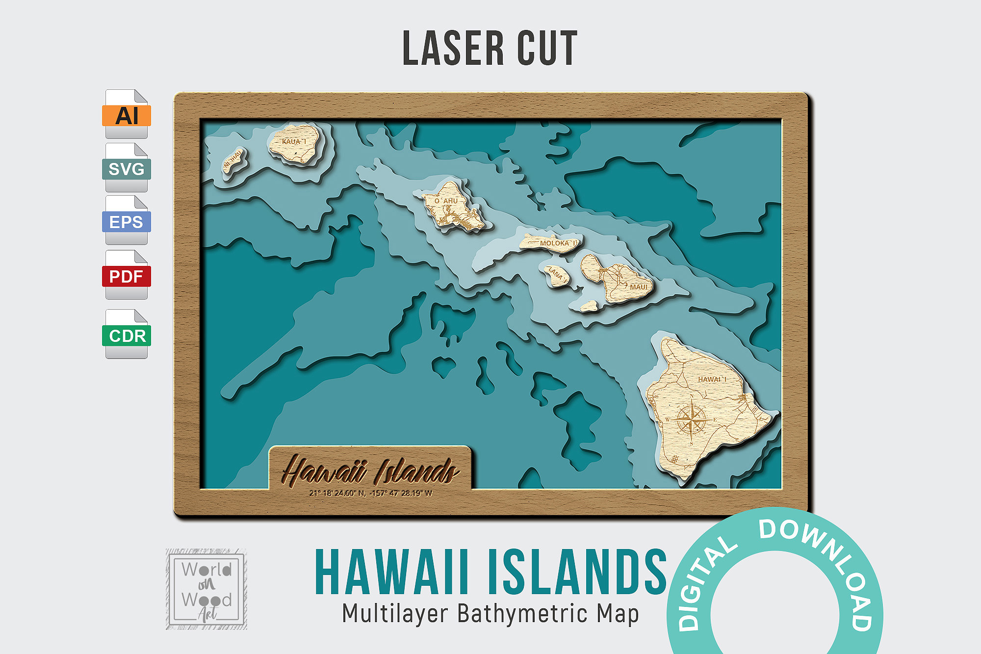 Hawaii Islands Map, Laser Cut, an Object Graphic by DimShop