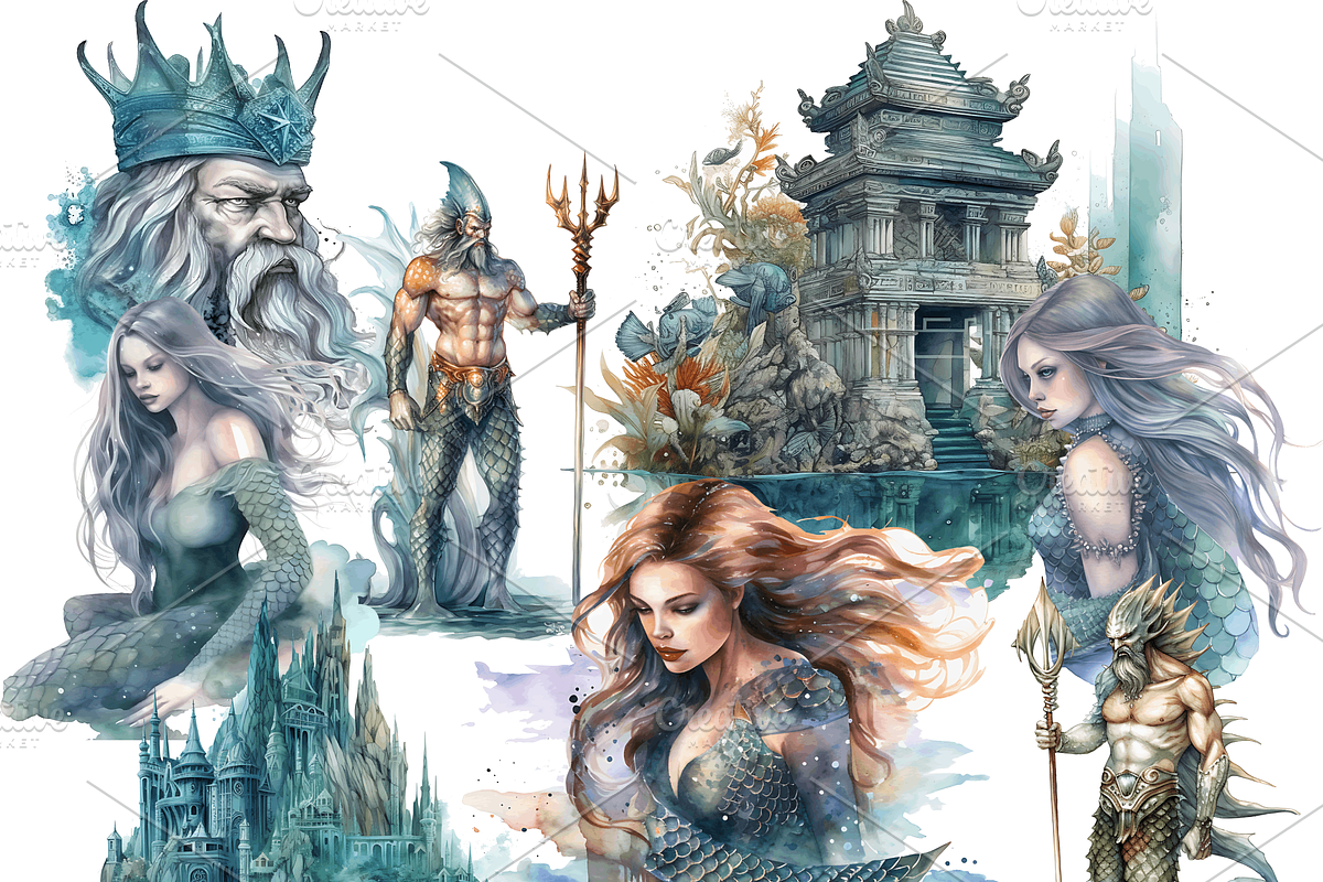 Watercolor Atlantis Elements Clipart, an Object Graphic by ...