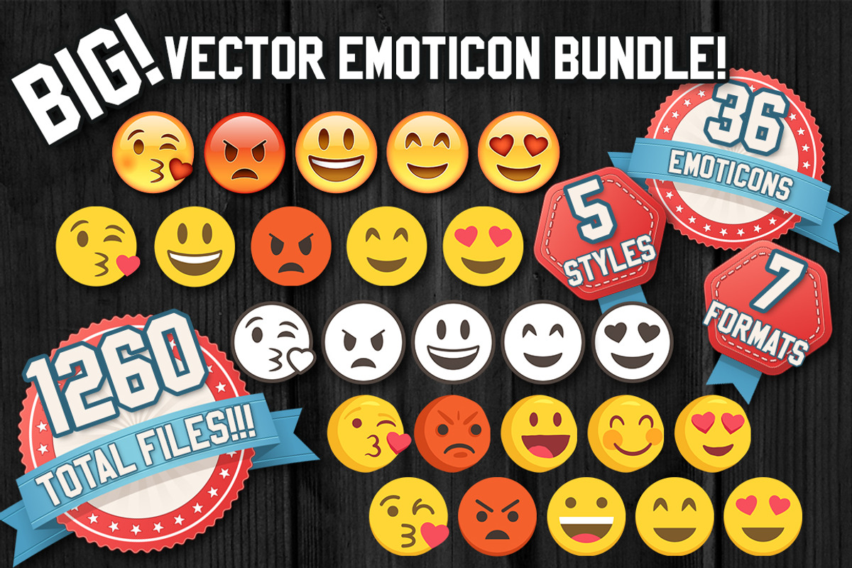 180 Big Emoticons Bundle, an Emoji Icon by Pingebat