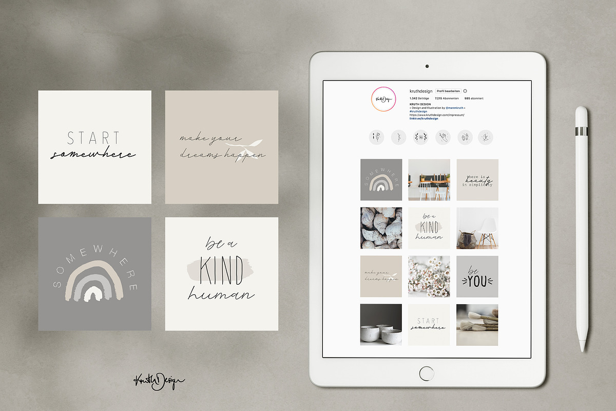 INSTAGRAM FEED QUOTES / GREY, a Social Media Template by KruthDesign