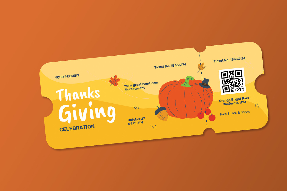 Thanksgiving Celebration Ticket, a Stationery Template by Neermana
