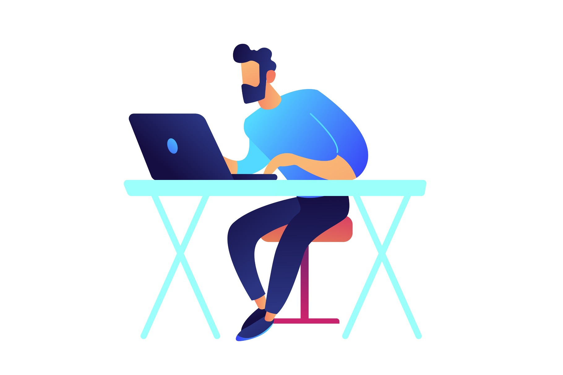 Gamer with laptop sitting at desk, a Person Illustration by Visual ...