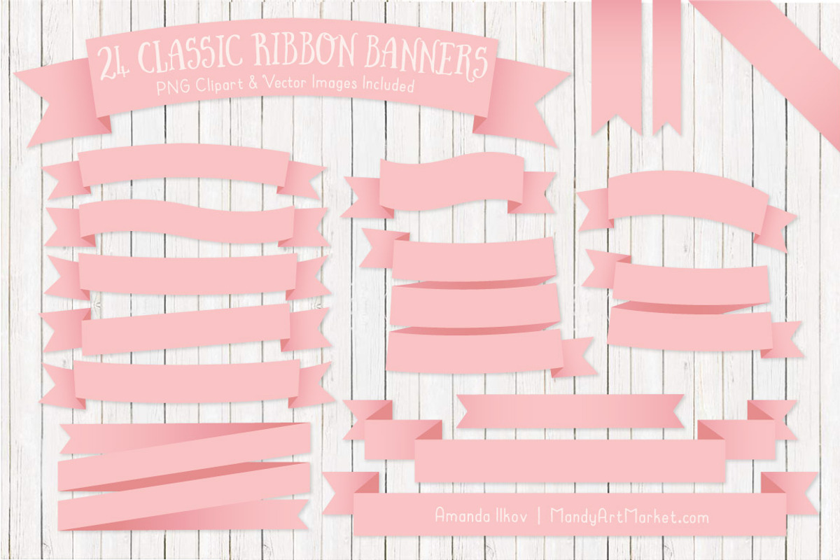 Soft Pink Ribbon Banner Clipart, an Illustration by Amanda Ilkov
