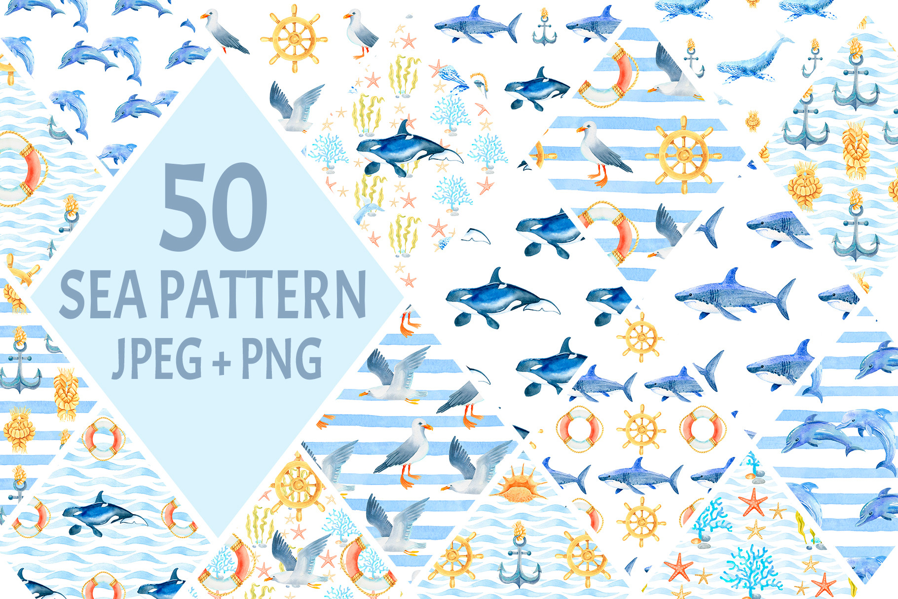 Sea Patterns Watercolor, a Pattern Graphic by Havroshechka