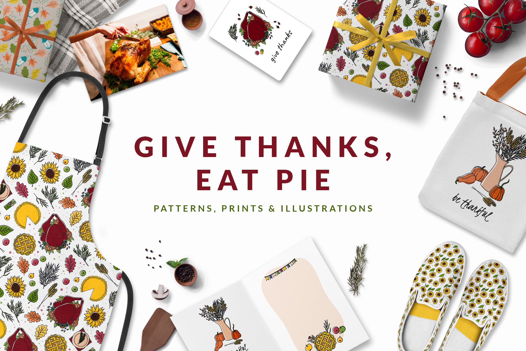 Give Thanks, Eat Pie, a Food Illustration by helgascandinavus