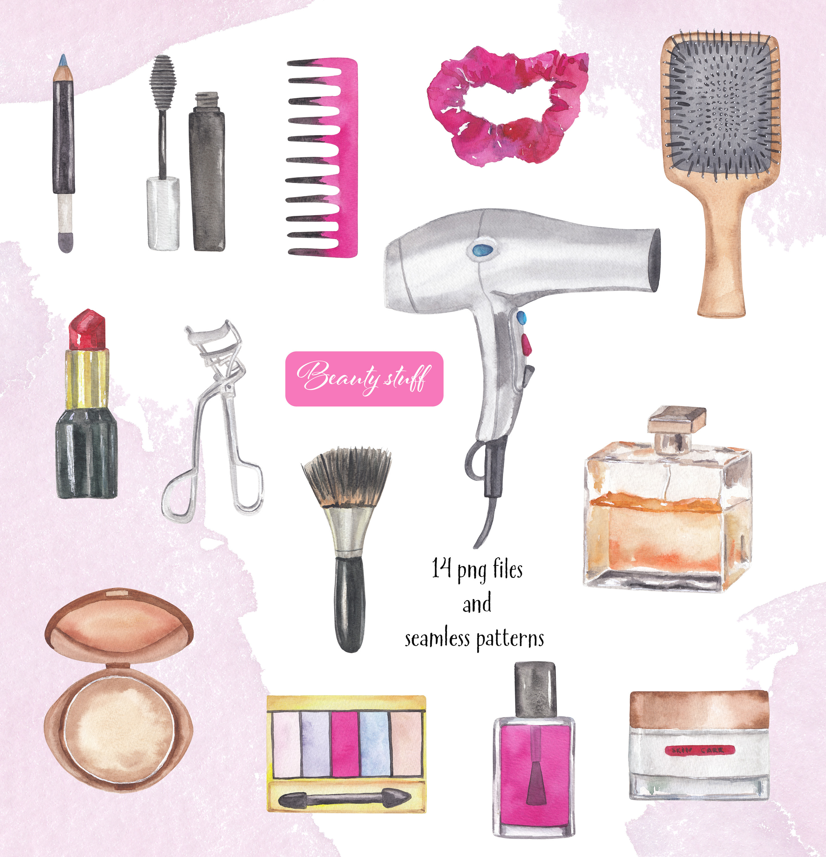 Beauty stuff watercolor clipart, an Object Illustration by Visual Animal