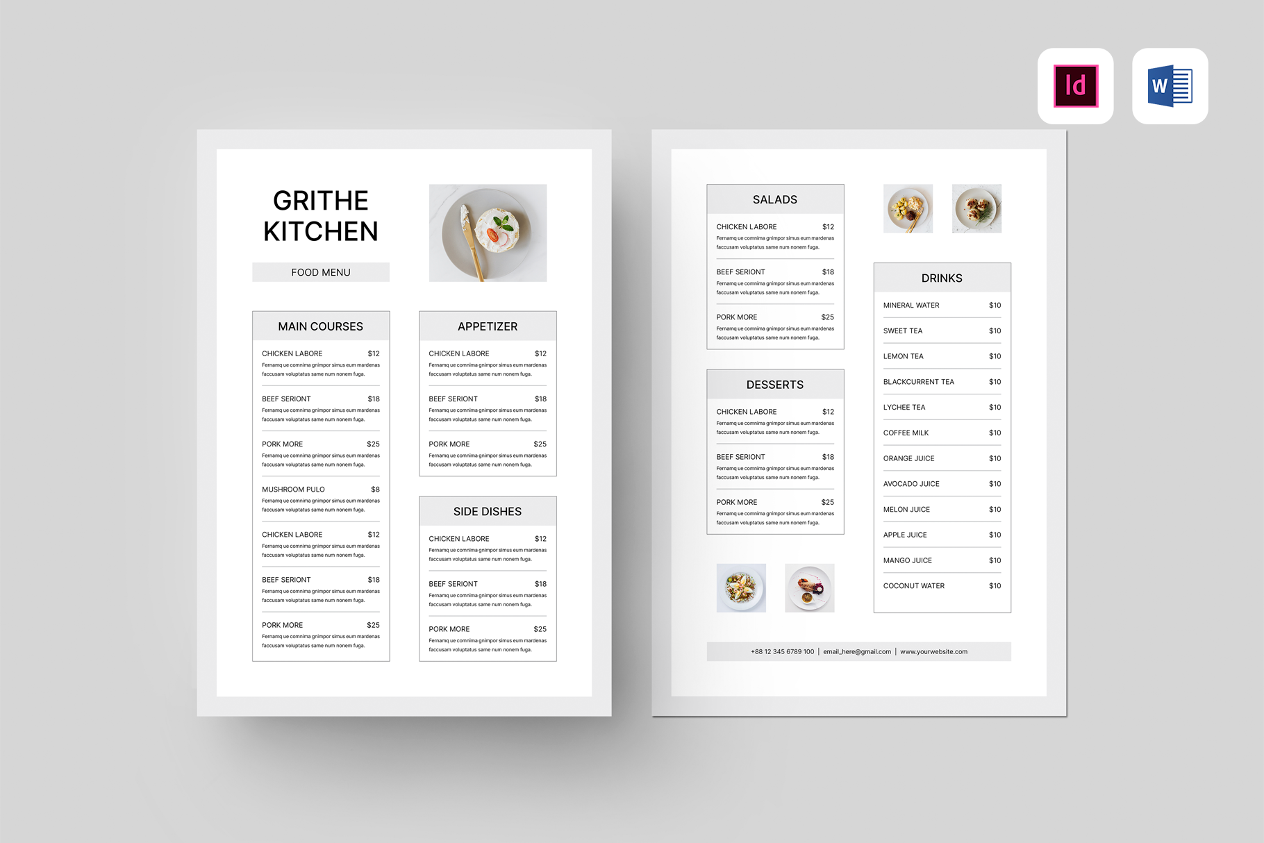 Food Menu | MS Word & Indesign, a Templates & Theme by Leaflove