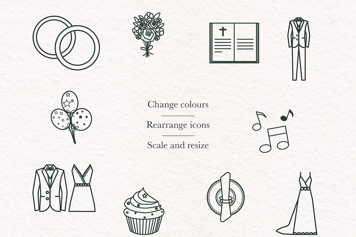 Wedding Icons, Hand Drawn Clipart SV