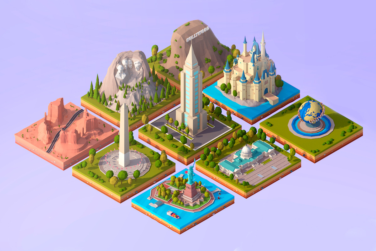 Polygonia Cartoon Low Poly Landmarks, a 3D by Anton Moek