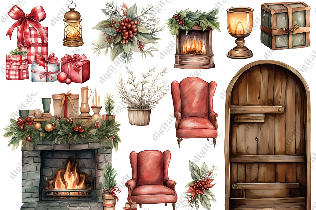 Watercolor Cozy Christmas Clipart, a Graphic by Digitals Art Hub