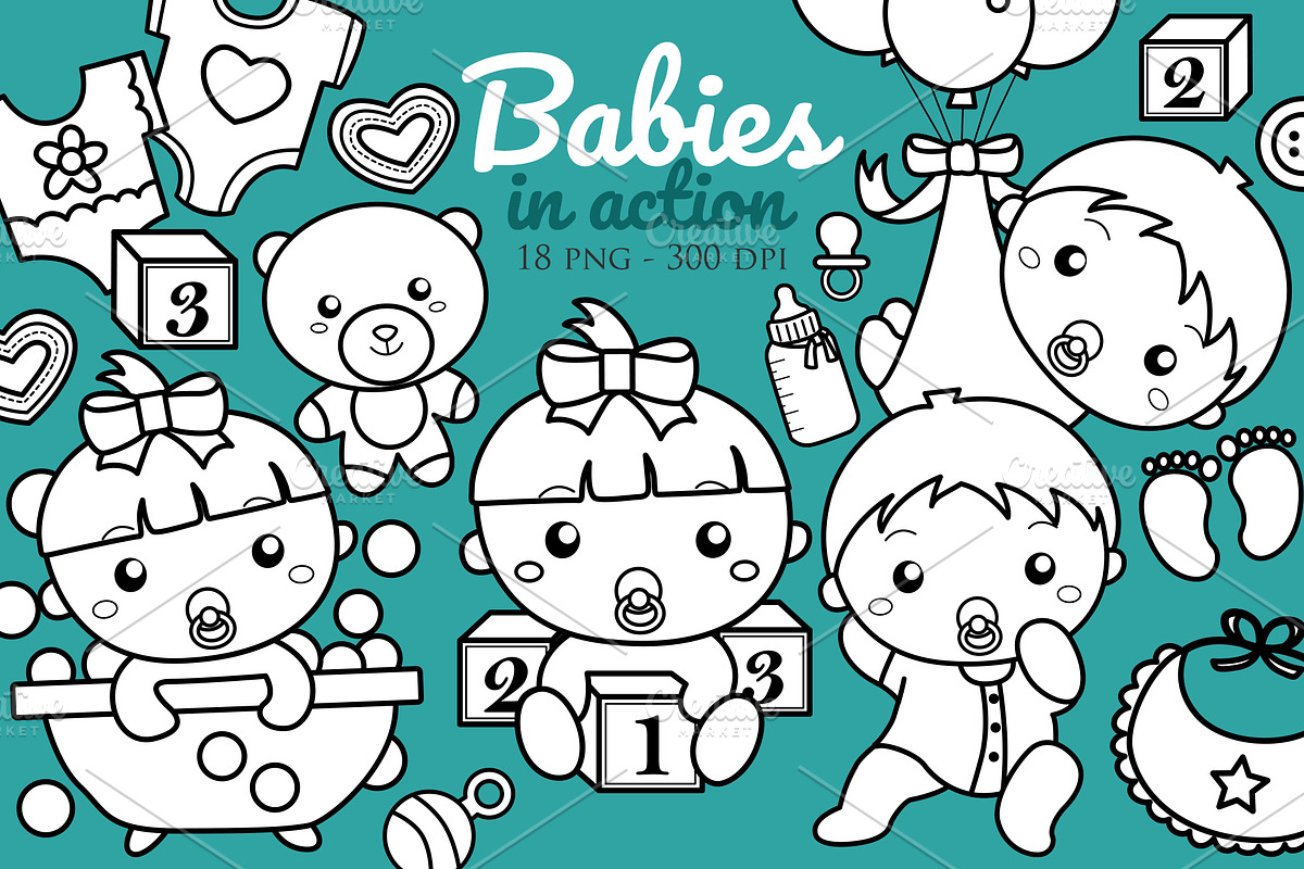 Cute Babies Cartoon Digital Stamp, a Person Illustration by Peekadillie Art