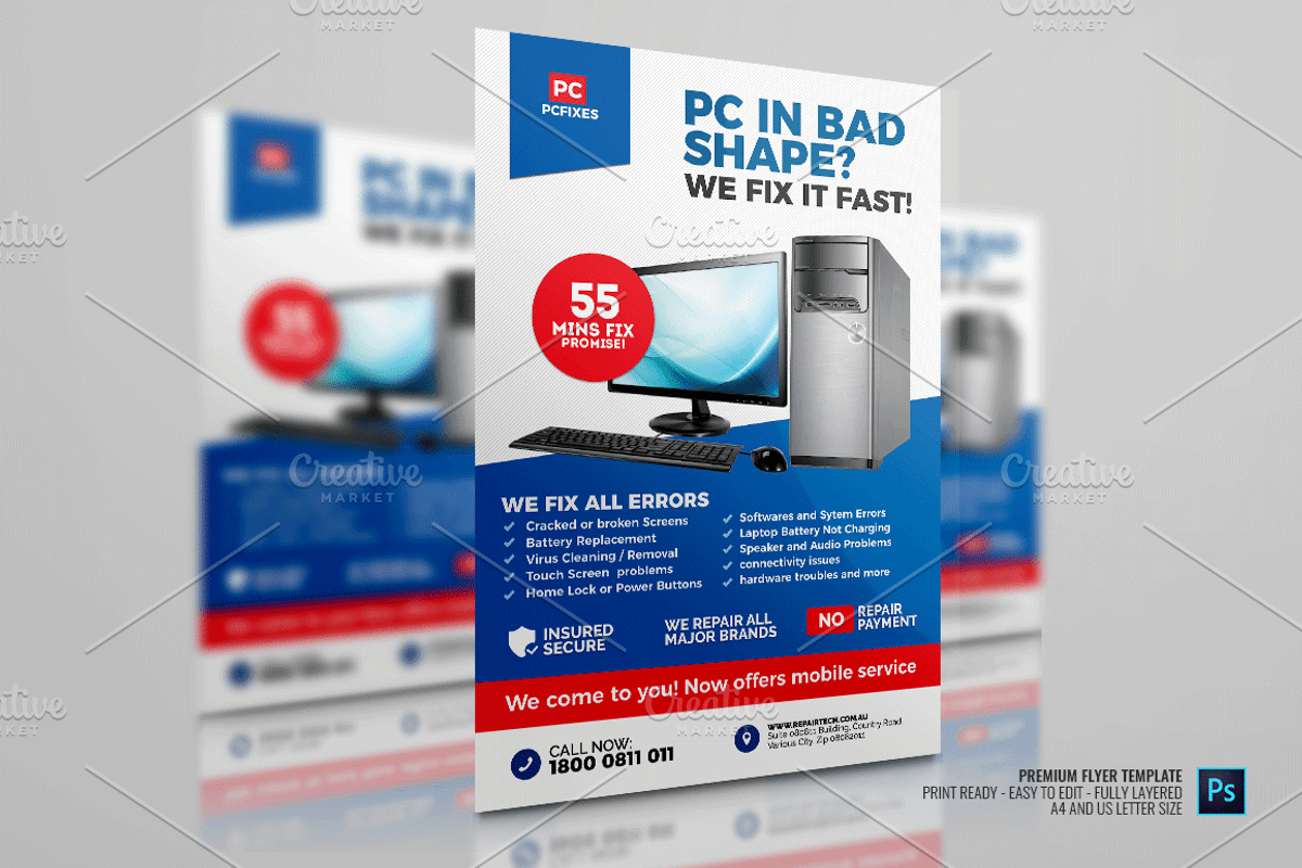 Computer Repair and Servicing Flyer, a Flyer Template by PSDPixel