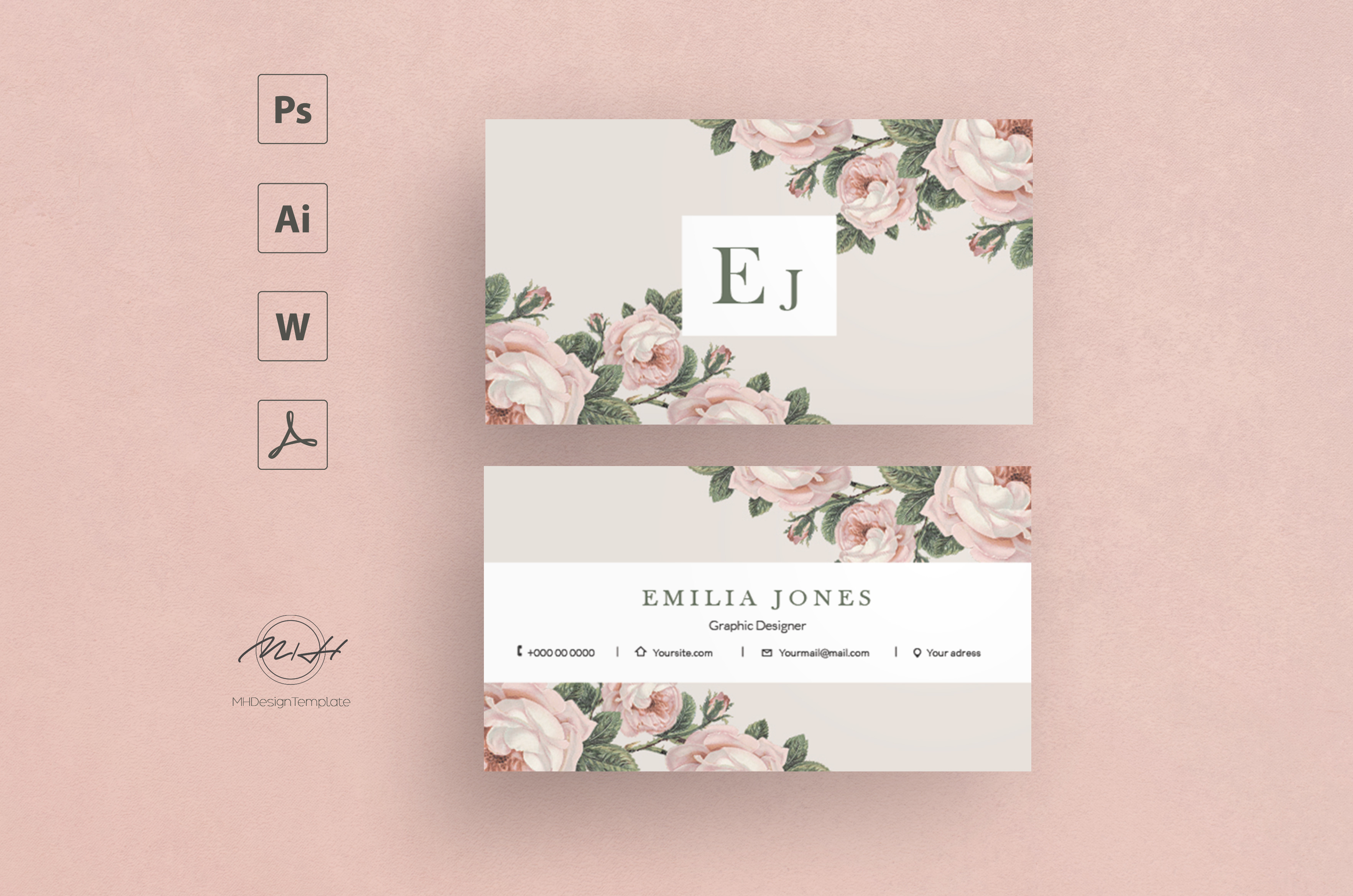 Roses business card template, a Card Template by MH Design Template