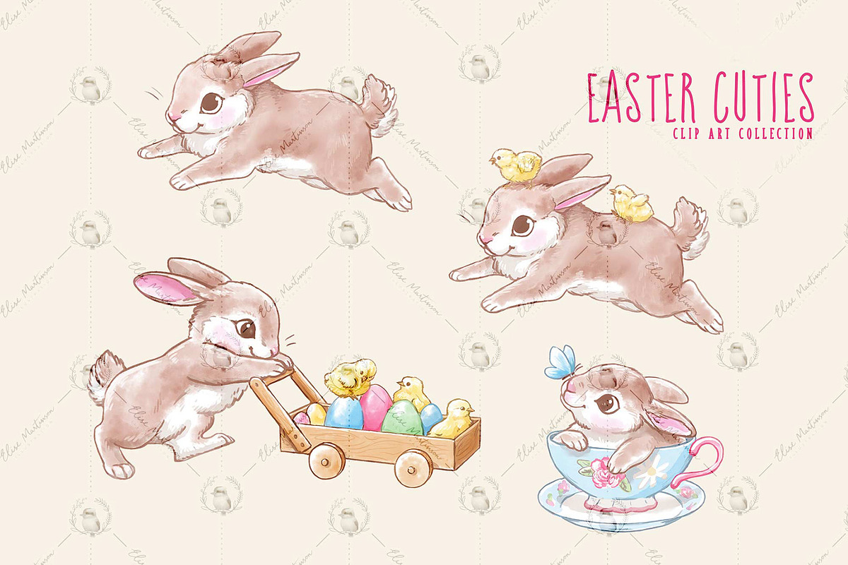 Easter Bunnies and Chicks Clipart, an Animal Illustration by Clip Art ...