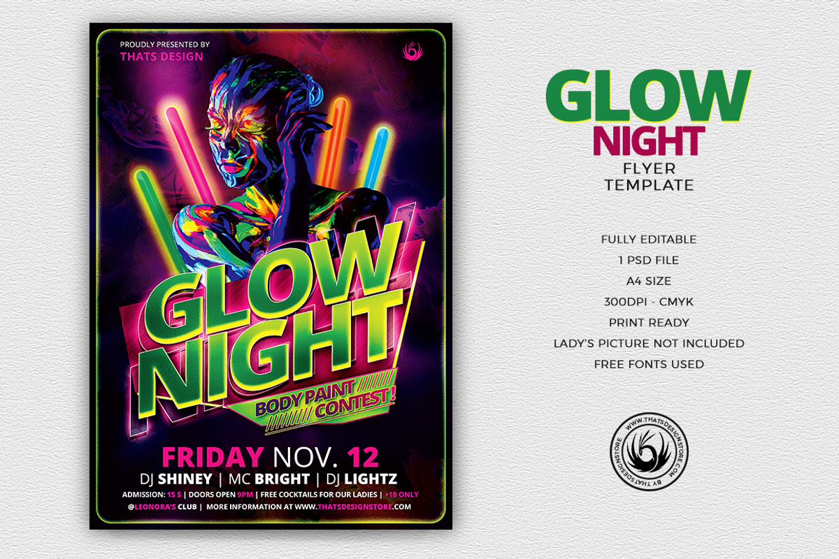 Glow Night Flyer Template, a Flyer Template by ThatsDesign Art