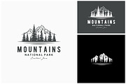 Mountain Pine Tree Forest Lake Logo