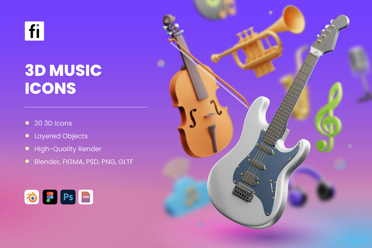 3D Music Icons, a 3D by Flat Icons