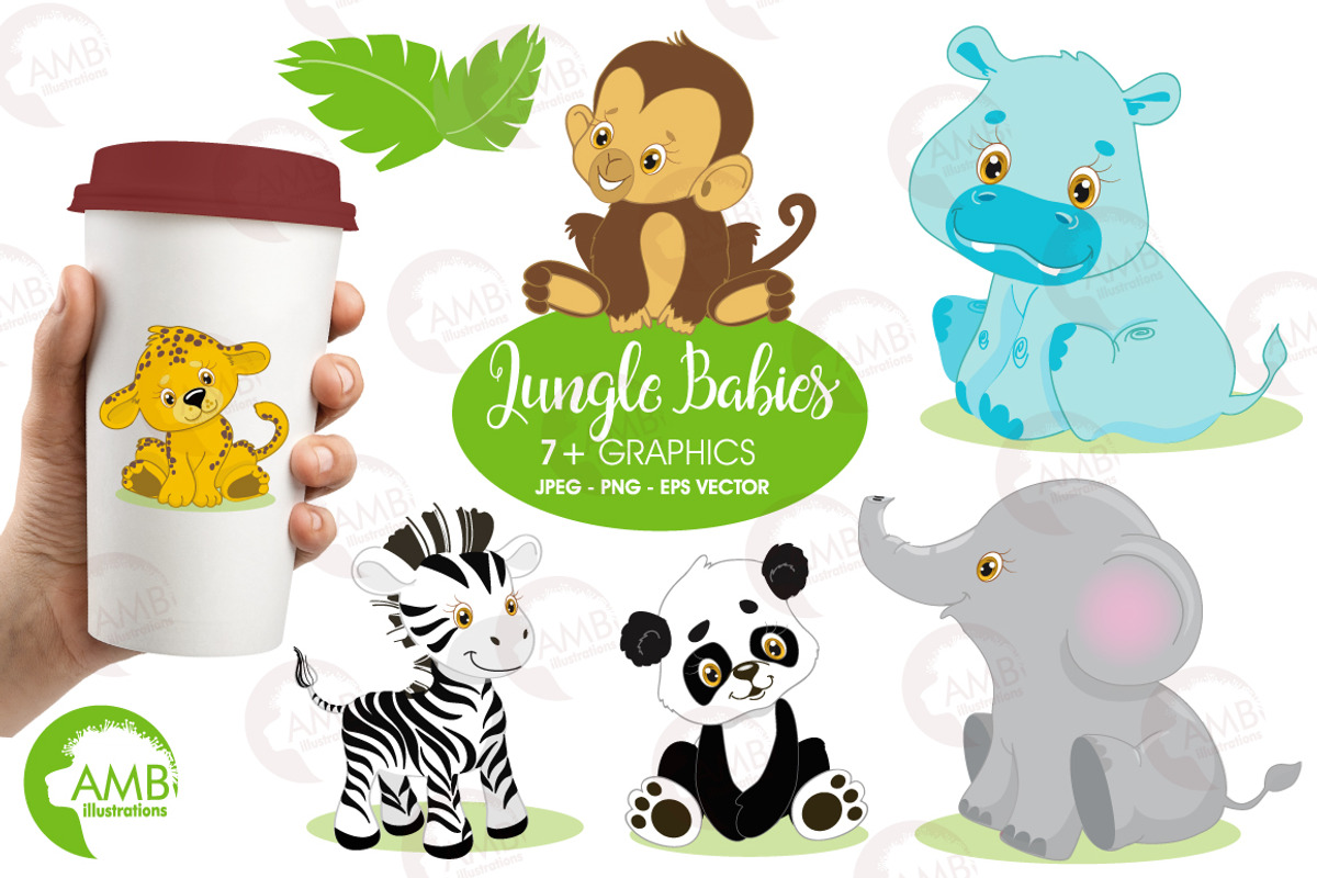 Jungle Animal Babies Clipart AMB-131, an Animal Illustration by ...