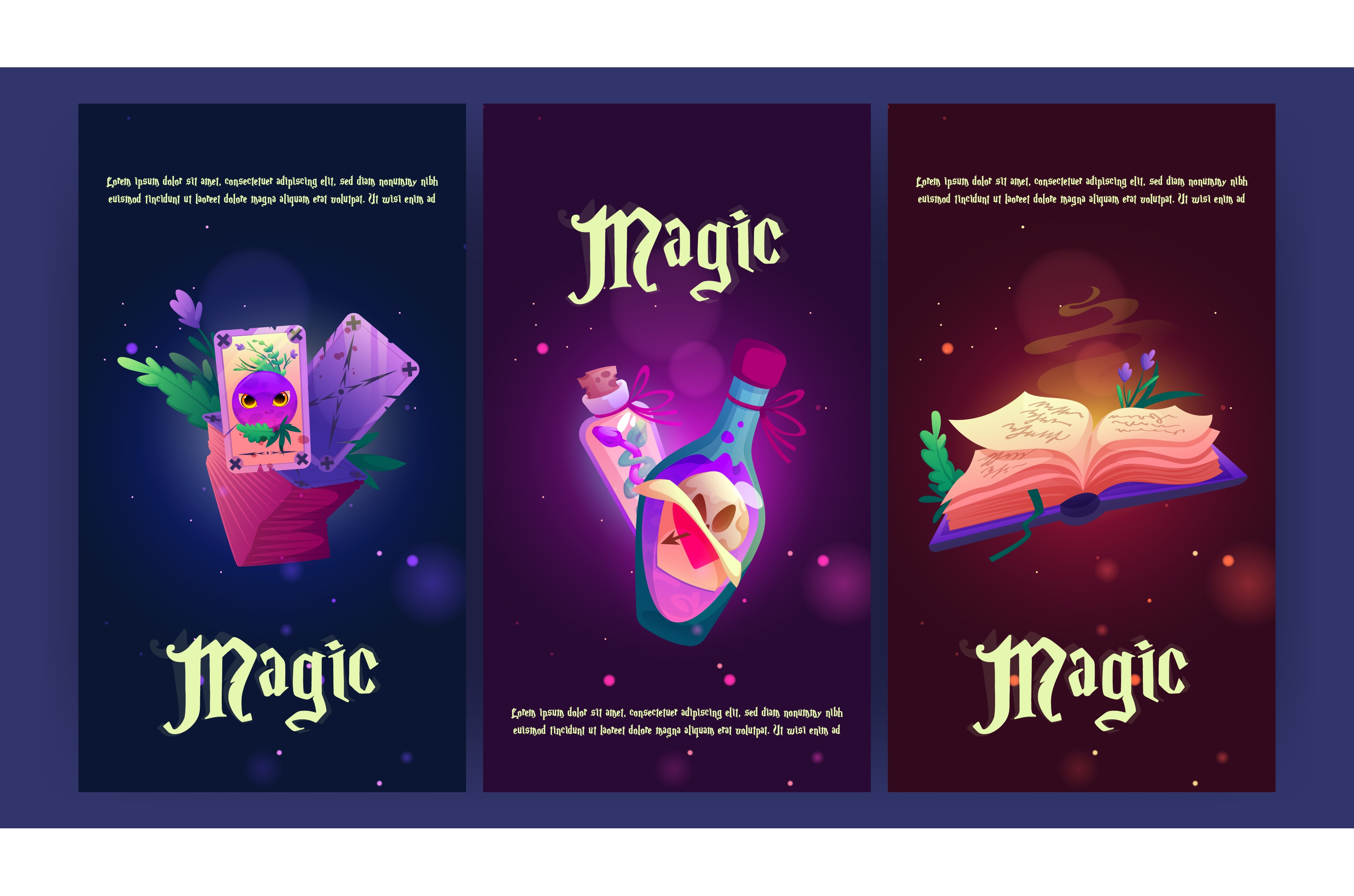 Cartoon magic posters with witch | Graphic Objects ~ Creative Market