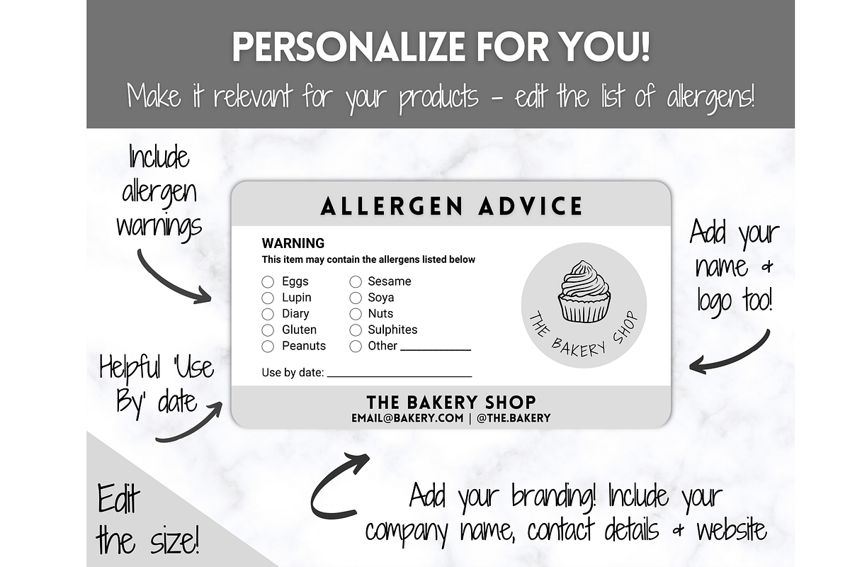 EDITABLE Food Allergy Label Template